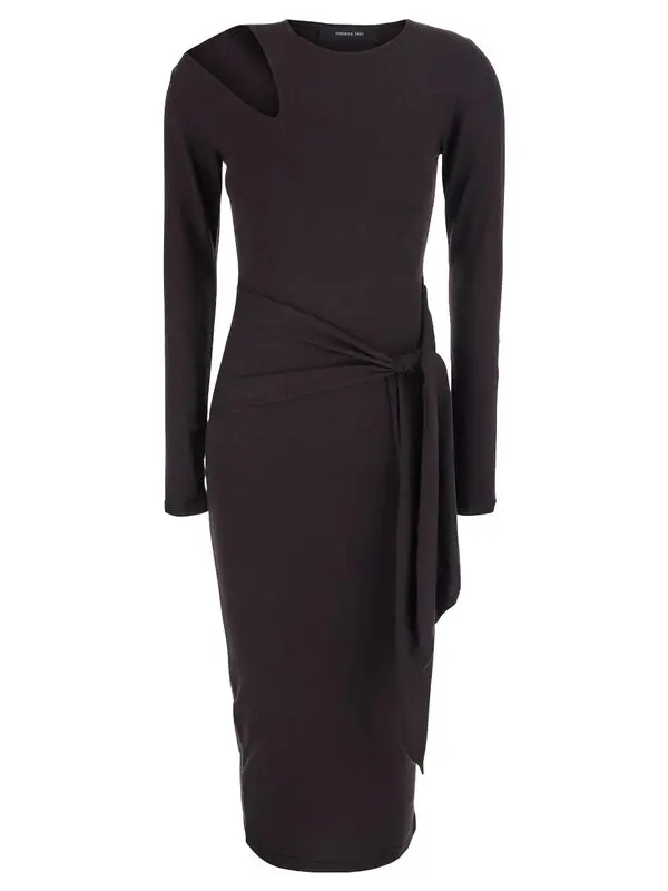 Federica Tosi Viscose Cutout Tie-waist Dress With Long Sleeves - Brown