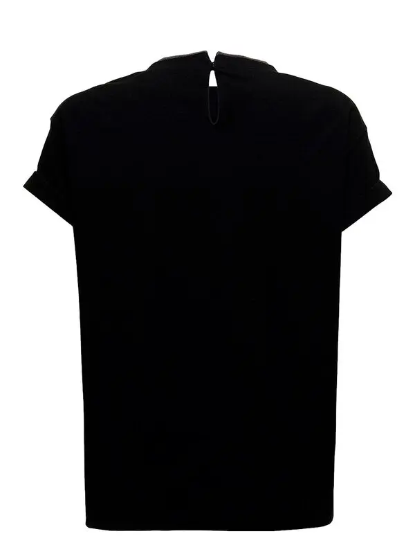 Brunello Cucinelli Cotton T-shirt With Monile Crew Neck Detail - Black