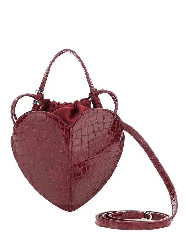 ROTATE BY BIRGER CHRISTENSEN Heart-silhouette Mini Leather Handbag With Drawstring Closure And Adjustable Shoulder Strap - Red