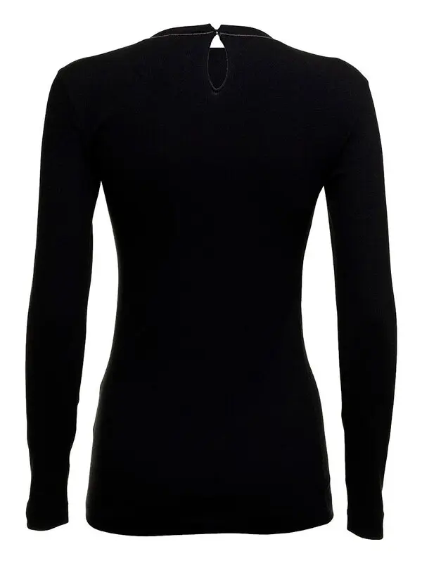 Brunello Cucinelli Cotton Long Sleeve T-shirt With Round Neck And Monile Trim Details - Black