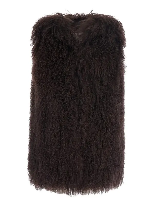 LEPLAIN 100% Tibet Fur Sleeveless Fur Vest With Hidden Front Closure - Brown