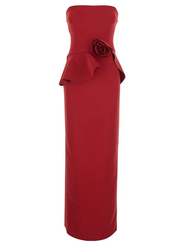 ROTATE BY BIRGER CHRISTENSEN Tech Fabric Long Sleeveless Dress With Front Floral Detail - Red