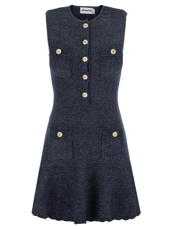 SELF-PORTRAIT Sleeveless Mini Dress With Round Neck And Patch Pockets - Blu