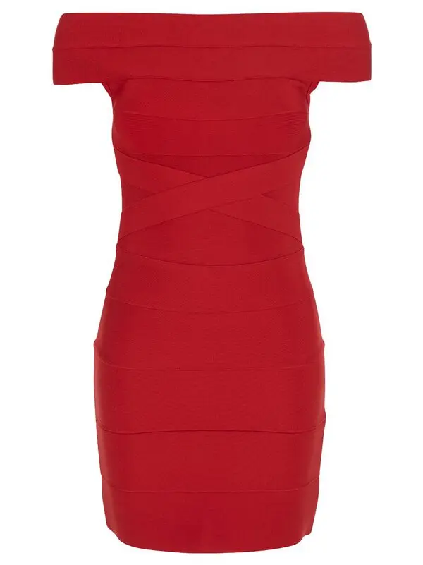 ROTATE BY BIRGER CHRISTENSEN Off-shoulder Tech Fabric Mini Dress With Elastic Front Inserts - Red