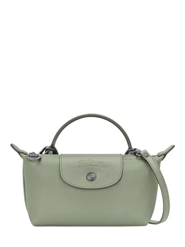 Longchamp Le Pliage Xtra Leather Mini Tote Bag With Embossed Logo, Magnetic Front Closure & Removable Strap - Grey