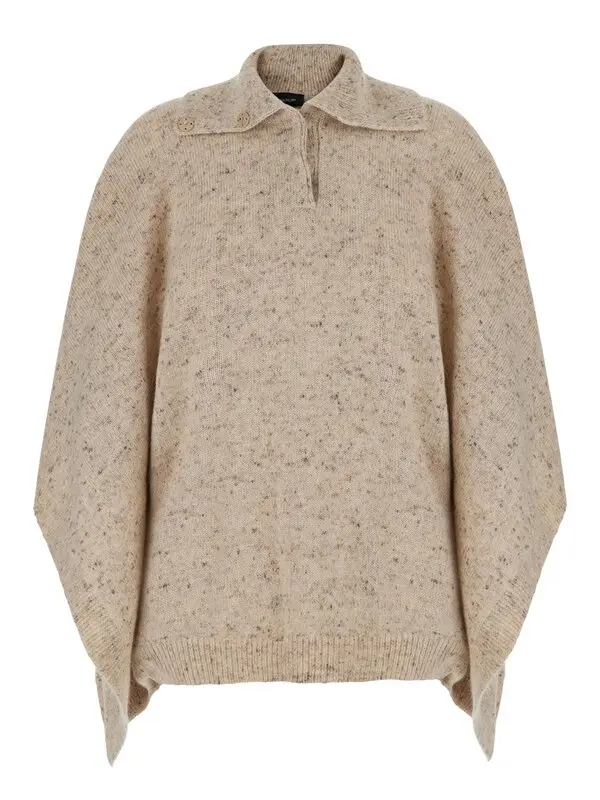 Fabiana Filippi Wide-collar Wool Cape With Button Front - Beige