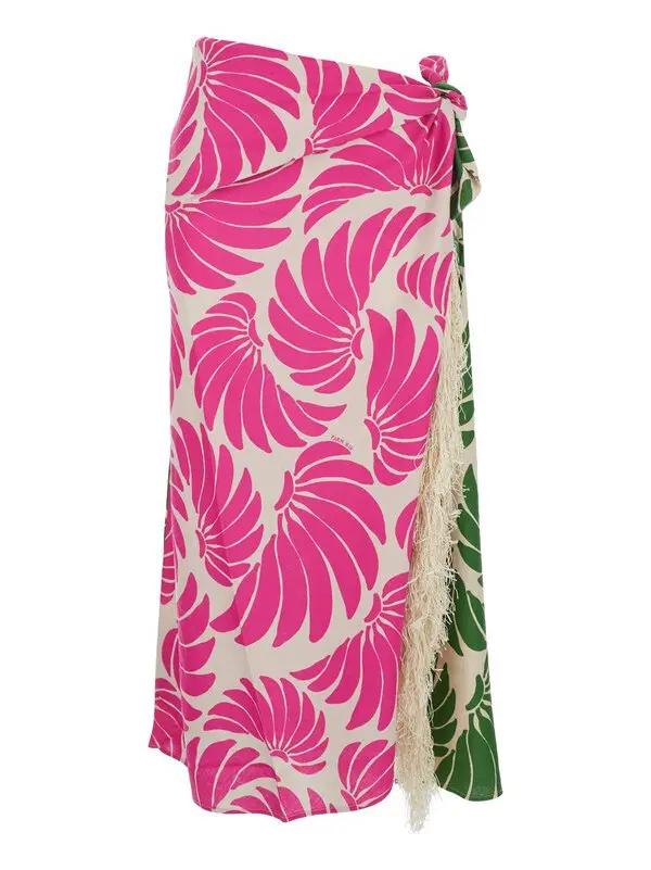 Farm Rio Floral Knot Midi Skirt With Side Knot Closure In Linen Blend - Multicolor