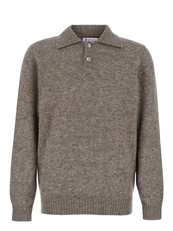 Brunello Cucinelli Polo Sweater In Jersey Knit - Brown