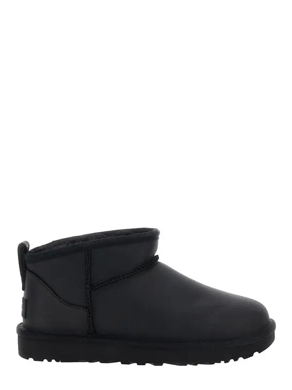 UGG Classic Ultra Mini Pull-on Boots With Faux Fur Lining & Rubber Sole - Black