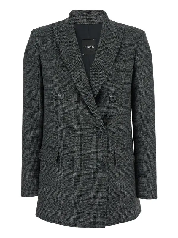 LEPLAIN Double-breasted Wool Blazer With Peak Lapels And All-over Striped Motif - Grey