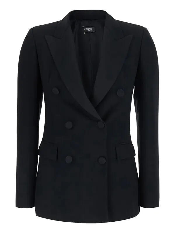 LEPLAIN Double-breasted Blazer Jacket With Peak Revers In Tech Fabric - Black