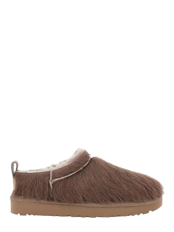 UGG Classic Micro Leather Hair Mini Ankle Boots With High Collar And Rubber Sole For - Brown