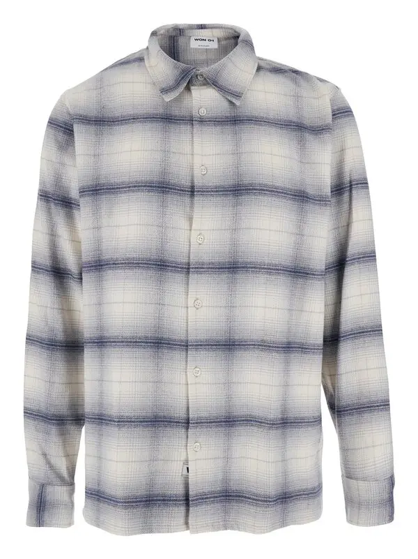 WON HUNDRED All-over Check Cotton Shirt With Classic Collar - Grey