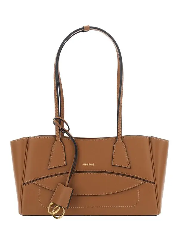 HIDESINS Mini Shoulder Handbag Small With Front Pocket And Logo Lettering In Leather For - Brown