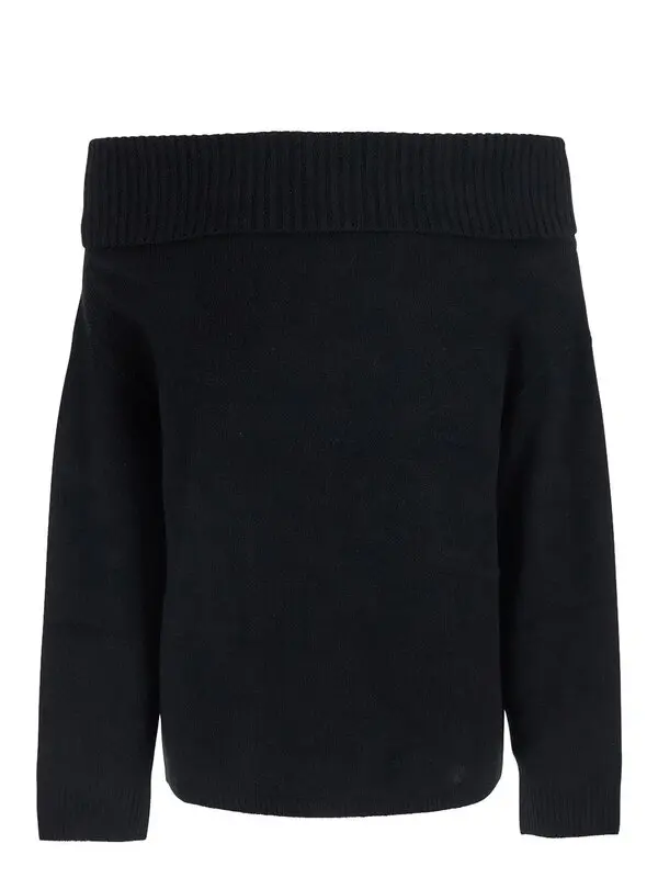 Loulou De Saison Cashmere Sweater With Boat Neckline And Mini Tone-on-tone Logo - Black