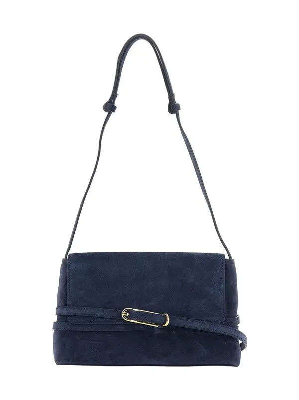LIFFNER Leather Belt Shoulder Handbag With Zip Closure, 30 X 20 X 10 Cm - Blu