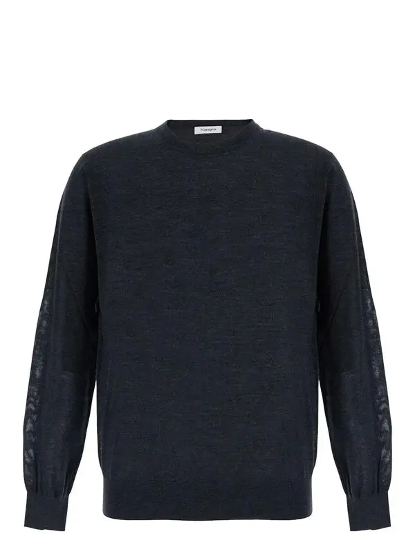 KANGRA Crew Neck Merino Extrafine Wool Sweater With Straight Hem - Grey