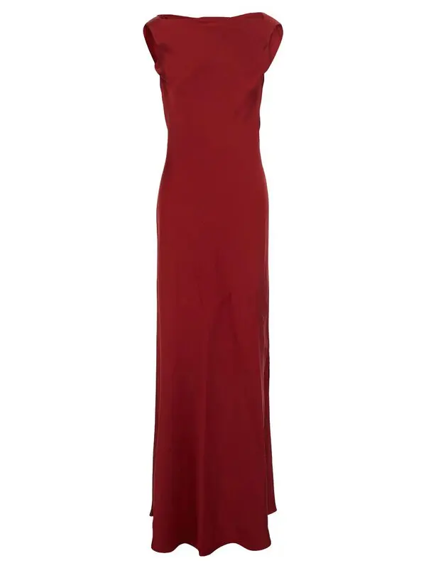 Antonelli Firenze Mara Draped-neck Long Dress With Sleeveless Floor-length Silhouette In Acetate Blend - Red