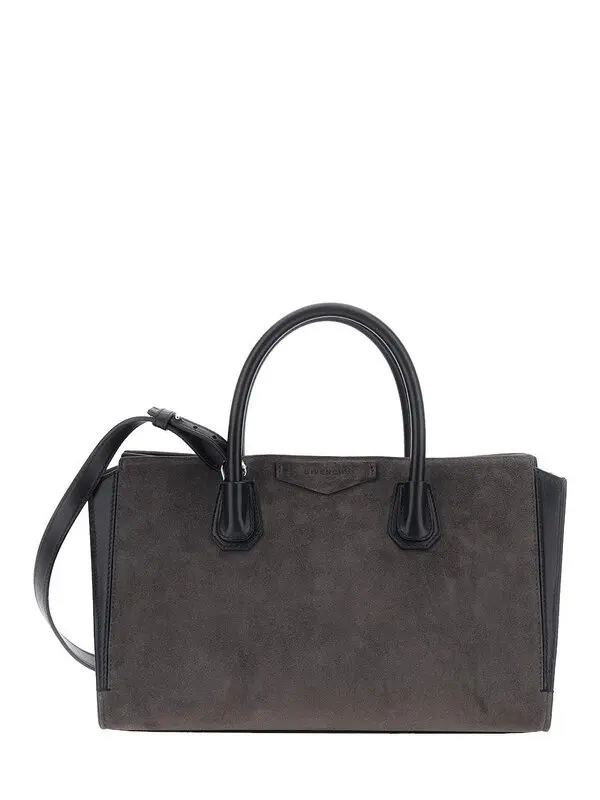 Givenchy Structured Mini Leather Handbag With Embossed Logo And Zip Closure - Grey