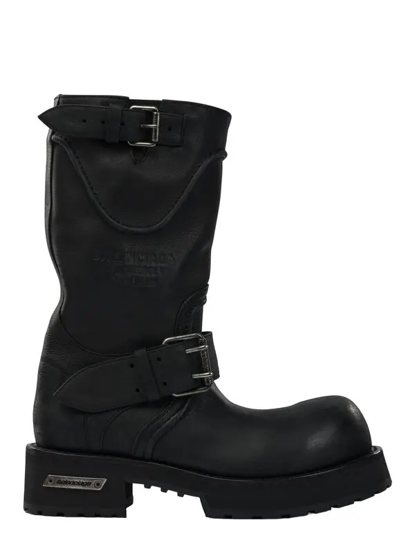 Balenciaga 35 Mm Worn Effect Boots With Cross Straps - Black
