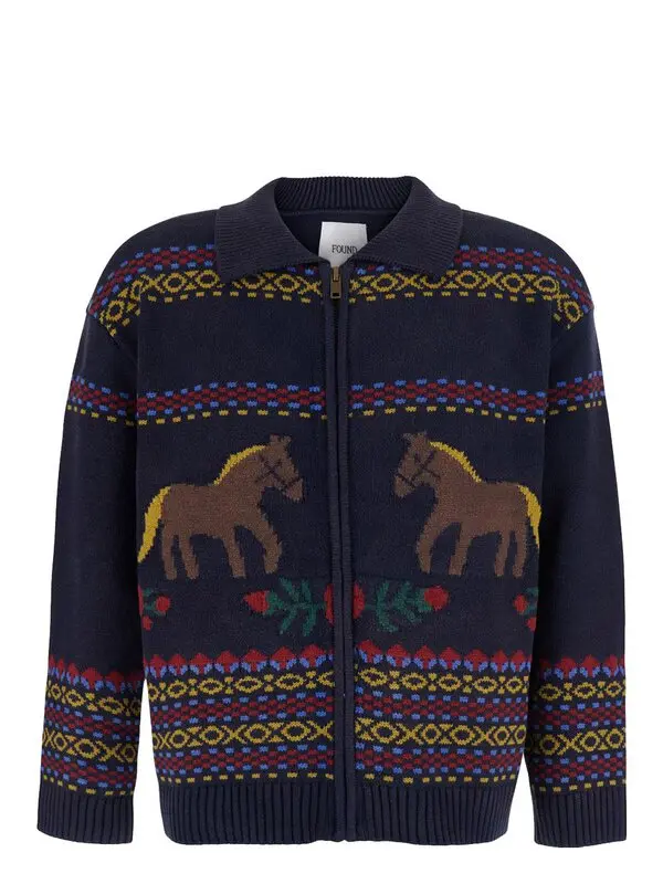 FOUND Isles Crew Neck Jersey Sweater - Blu