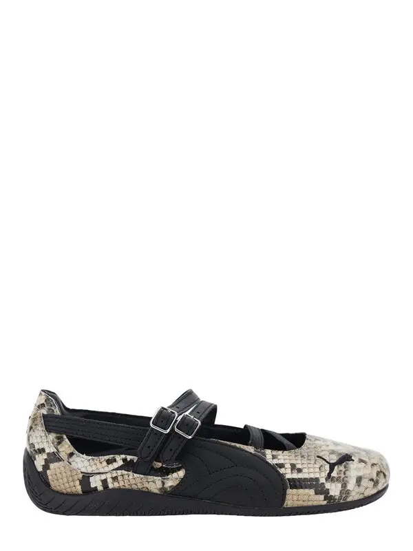 PUMA Pointed Leather Ballet Flats With Snake Print Details - Multicolor