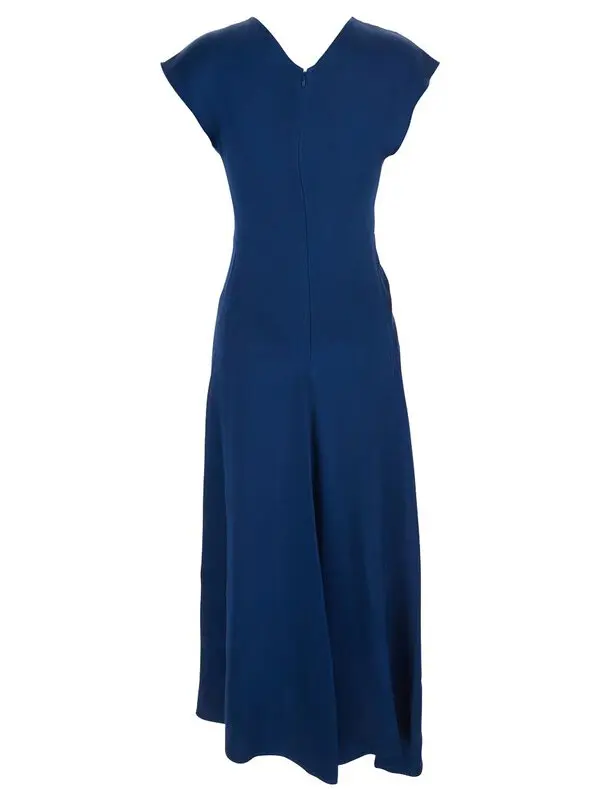 Victoria Beckham Round-neck Ruffle-front Long Dress In Viscose Blend - Blu