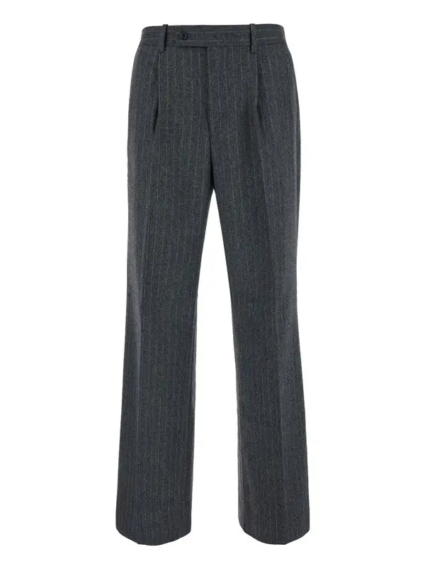 TONYWACK Herringbone Wool Trousers With Pleats And Wide Leg For - Grey