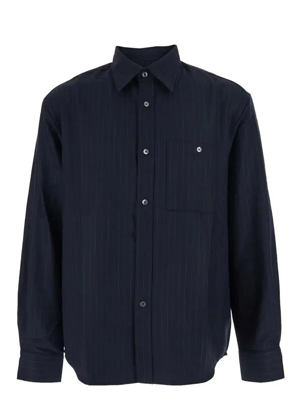 TONYWACK Wool Blend Pinstriped Dress Shirt With Pointed Collar - Blu