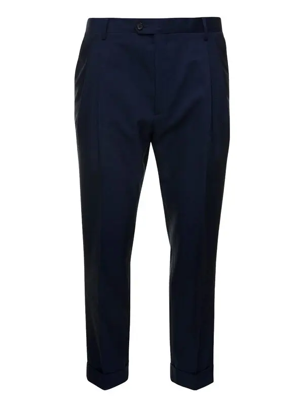 REVERES 1949 Wool Blend Tapered Suit Pants With Belt Loops And Welt Pockets - Blu
