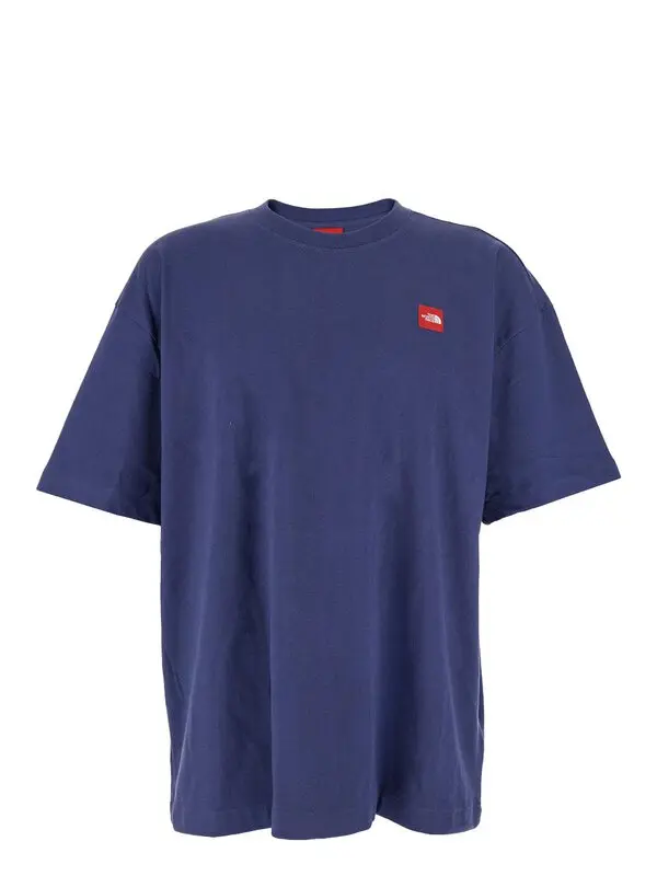 The North Face Cotton Crewneck T-shirt With Front Logo Patch - Blu