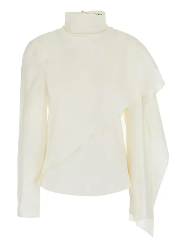 RÓHE Silk High-collar Top With Integrated Scarf - White
