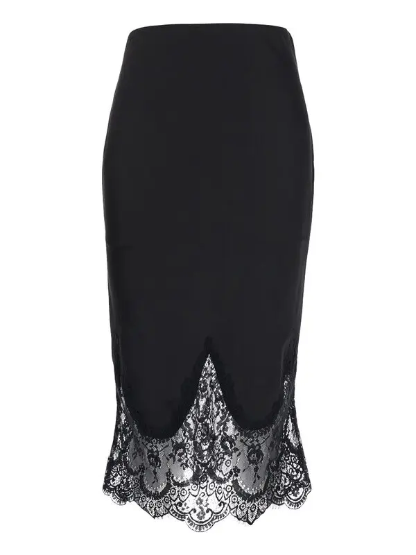 Norma Kamali Tech Fabric Slim-flare High-waist Lace-hem Skirt - Black