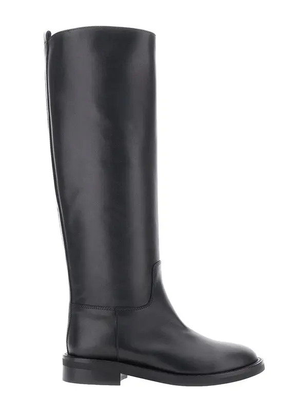 VIA ROMA 15 Leather Round Toe Slip-on Boots With Pull-tab - Black