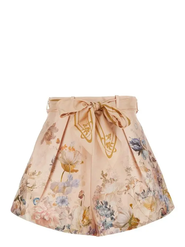 Zimmermann Valiant Tuck Short Skirt In Silk-cotton With Pleat Detail - Pink