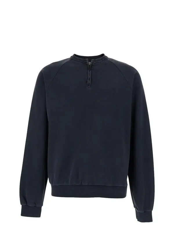 TONYWACK Cotton Crewneck Sweatshirt With Half Zip Front - Black
