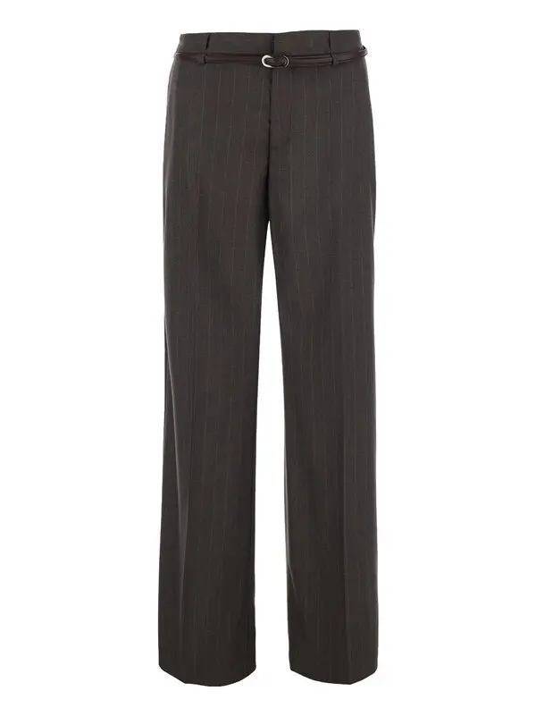 RAME Pants With Belt And All-over Pinstripe Motif For - Brown