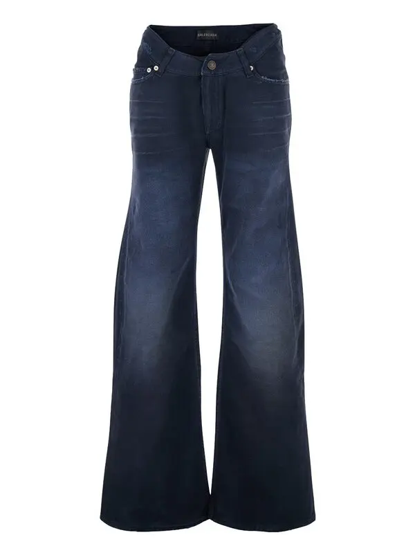 Balenciaga Five-pocket Jeans With Curved Waist And Faded Denim Effect - Blu
