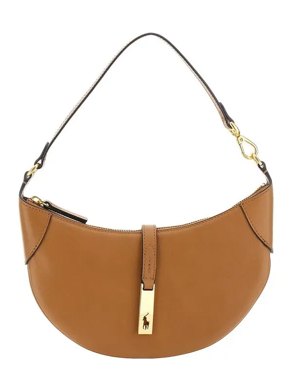 Polo Ralph Lauren Small Leather Shoulder Handbag With External Zip Pocket And Logo Detail, 25 Cm X 20 Cm X 10 Cm - Brown