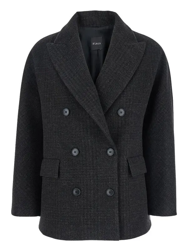 LEPLAIN Double-breasted Wool Jacket With Peak Revers And All-over Check Motif - Brown