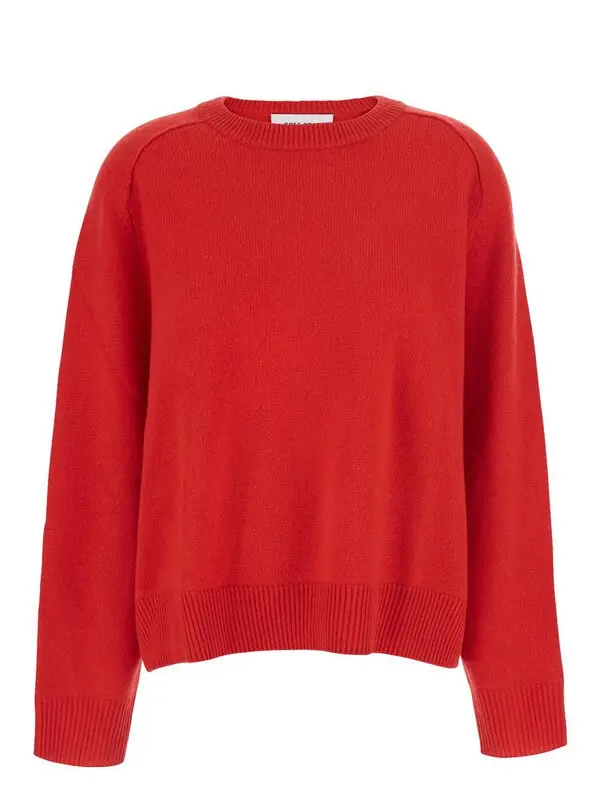 Soft Goat Cashmere Boyfriend Crewneck Sweater For With Round Neck And Long Sleeves - Red