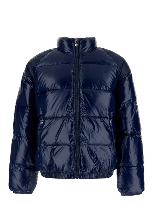 Pyrenex High-neck Tech Fabric Down Jacket With Logo Sleeve Patch - Blu