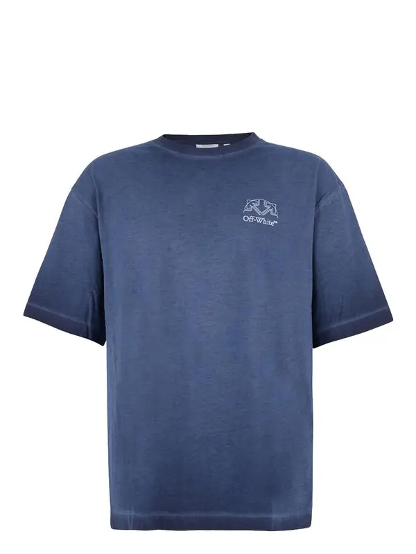 Off-White Cotton T-shirt With Offline Half Harrow Logo Print And Short Sleeves - Blu