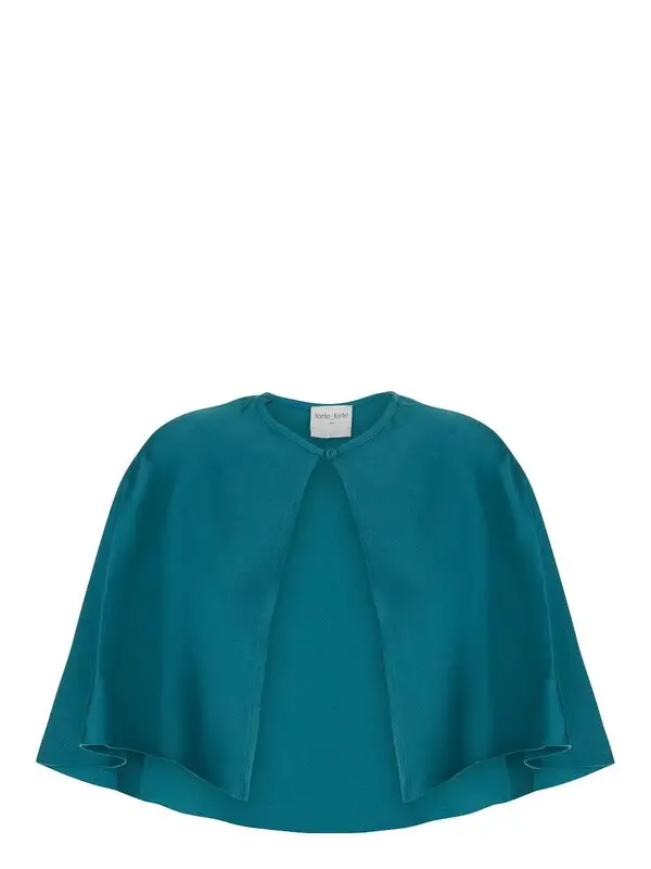 FORTE_FORTE Viscose-blend Cape With Crew Neck And Front Button Closure - Blu