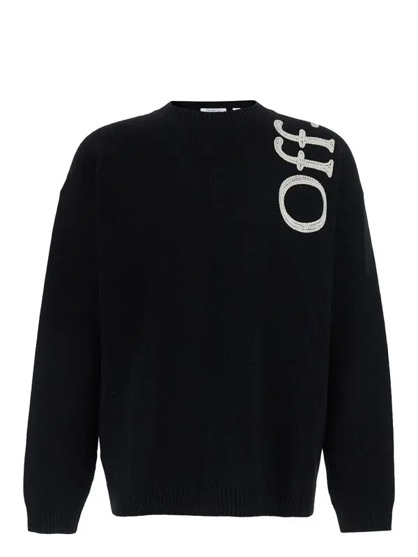Off-White Vertical Bookish Logo T-shirt With Round Neck And Long Sleeves - Black