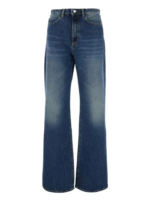 ICON DENIM LOS ANGELES High-waist Slim Flared Denim Jeans With Logo Waistband - Blu