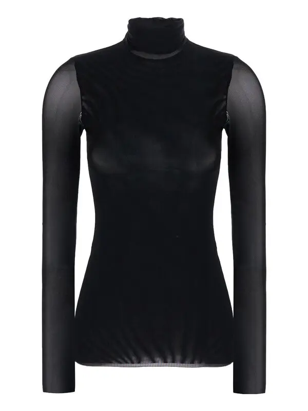 LEPLAIN High Neck Tech Fabric Top With Long Sleeves And Mesh Detail - Black