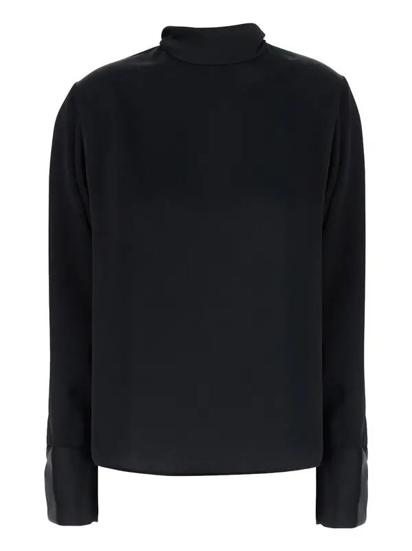 LEPLAIN High Neck Satin Blouse With Back Bow Detail And Long Sleeves - Black