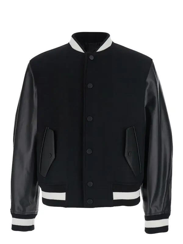 Givenchy Bi-color Leather And Tech Fabric Jacket With Logo Patch - Black