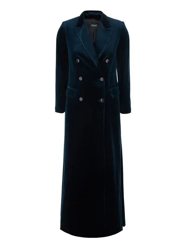 LEPLAIN Long Velvet Double-breasted Jacket With Peak Lapels - Blu